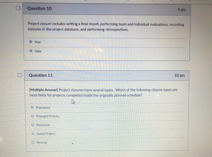 Solved D Question 10 5 pts Project closure includes writing | Chegg.com