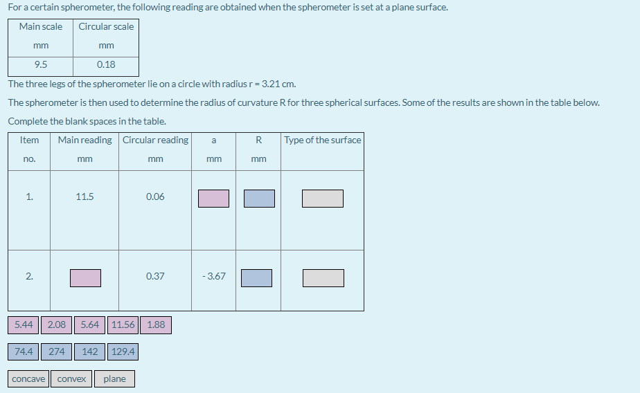 Solved For a certain spherometer, the following reading are | Chegg.com