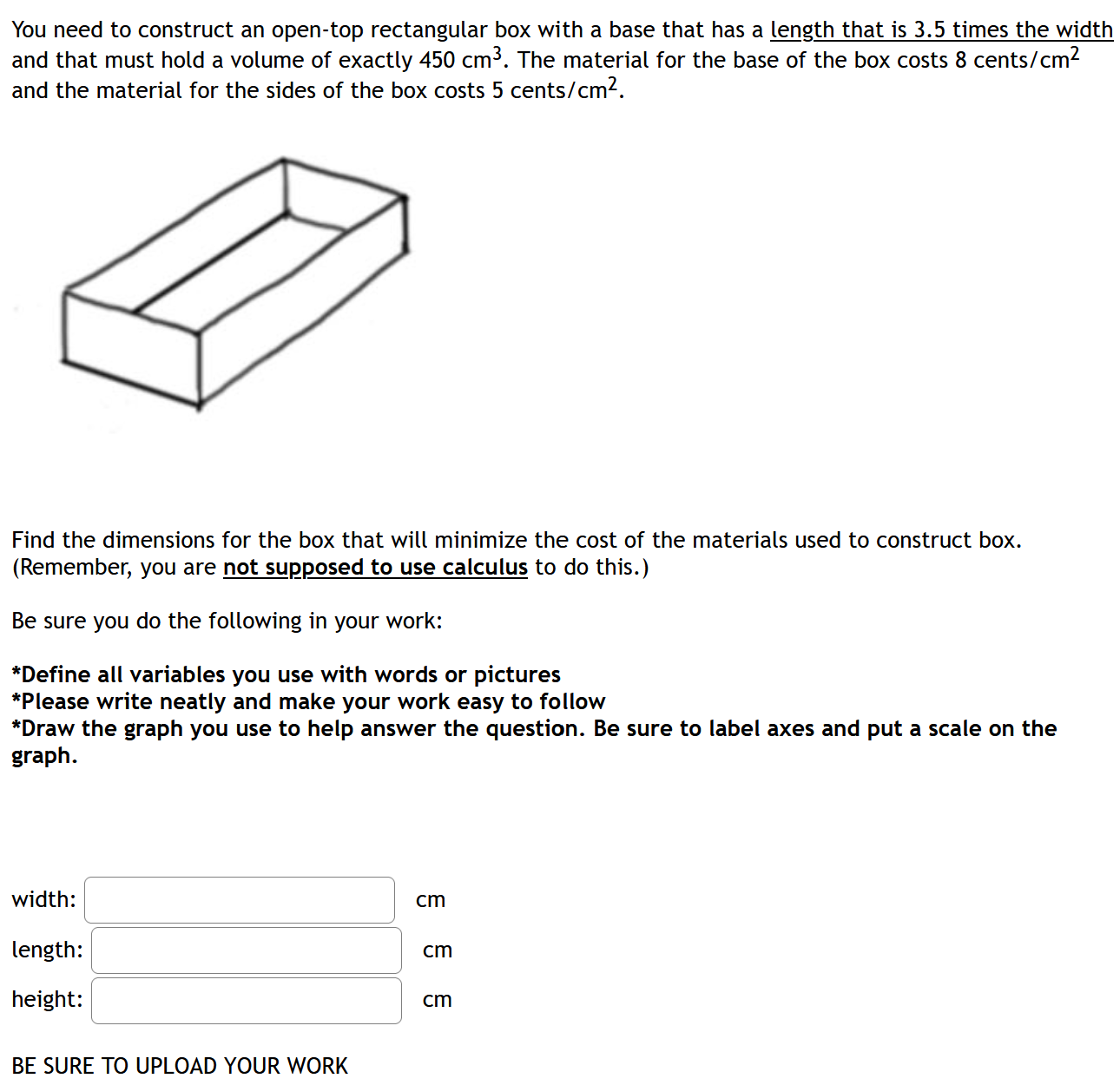 Solved You need to construct an open-top rectangular box | Chegg.com