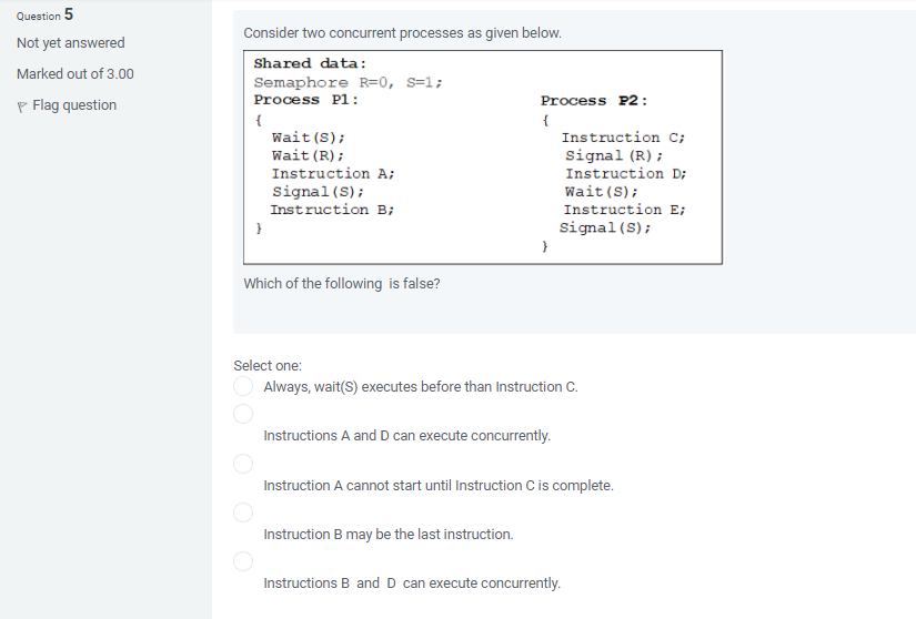 Solved Question 5 Consider two concurrent processes as given | Chegg.com