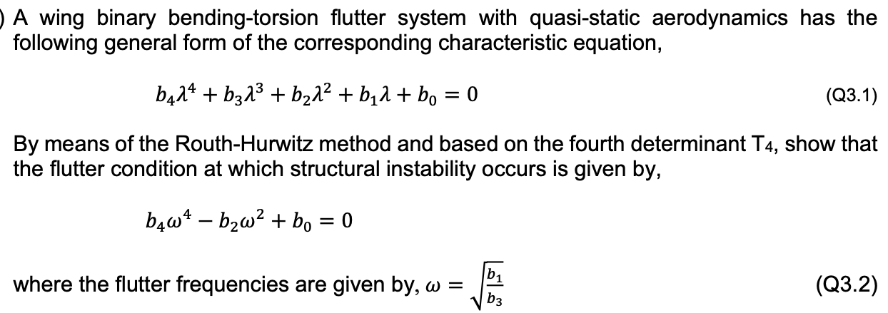 Solved A wing binary bending-torsion flutter system with | Chegg.com
