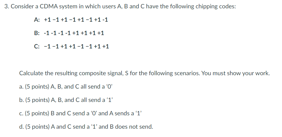Consider a CDMA system in which users A,B and C have | Chegg.com