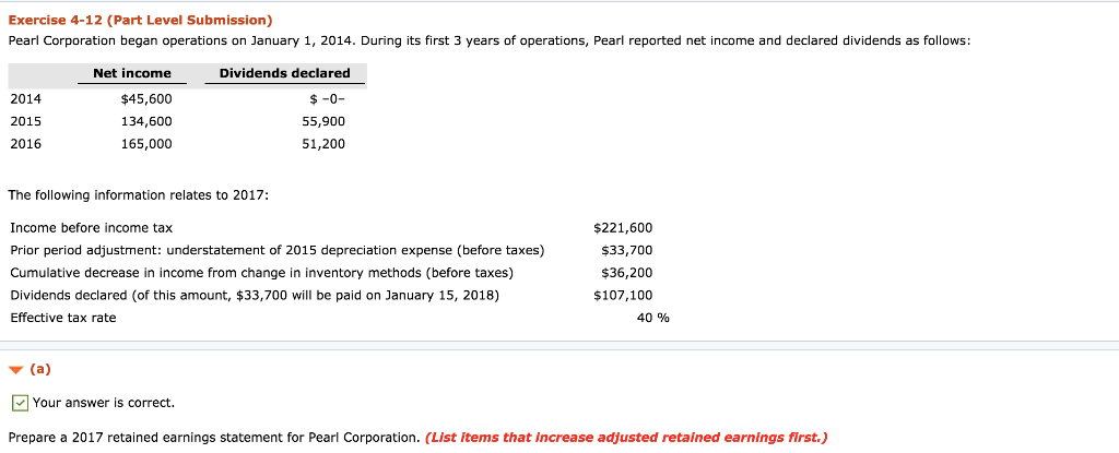 Solved Exercise 4-12 (Part Level Submission) Pearl | Chegg.com