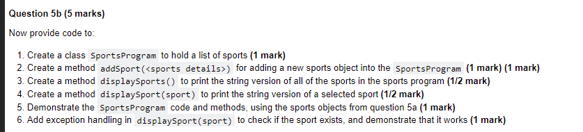 Solved Question 5b (5 marks) Now provide code to: 1. Create | Chegg.com