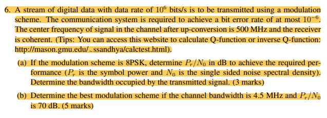 Solved 6 A Stream Of Digital Data With Data Rate Of 10