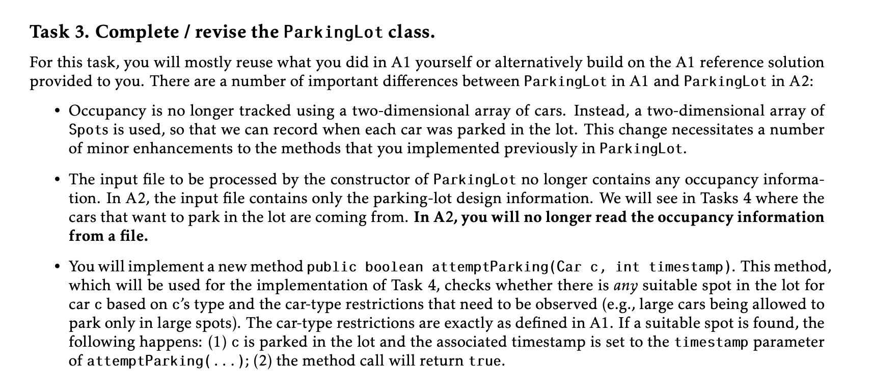 Solved Task 3. Complete / revise the ParkingLot class. For | Chegg.com