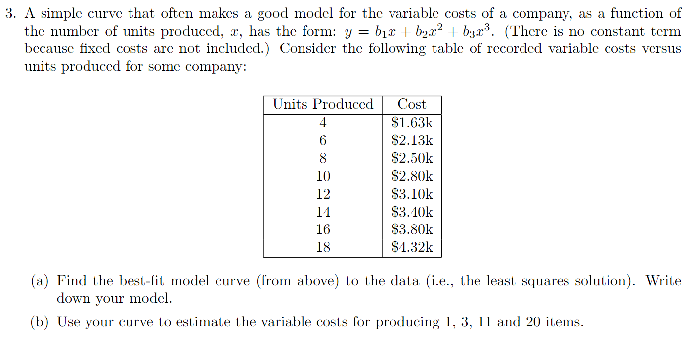Solved 3. A simple curve that often makes a good model for | Chegg.com