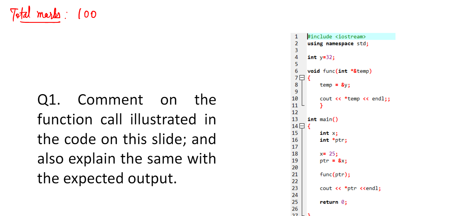Solved Total marks : 100 Q1. Comment on the function call | Chegg.com