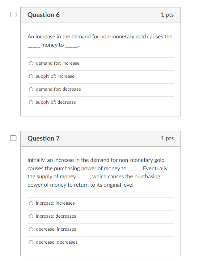 Solved An increase in the demand for non-monetary gold | Chegg.com