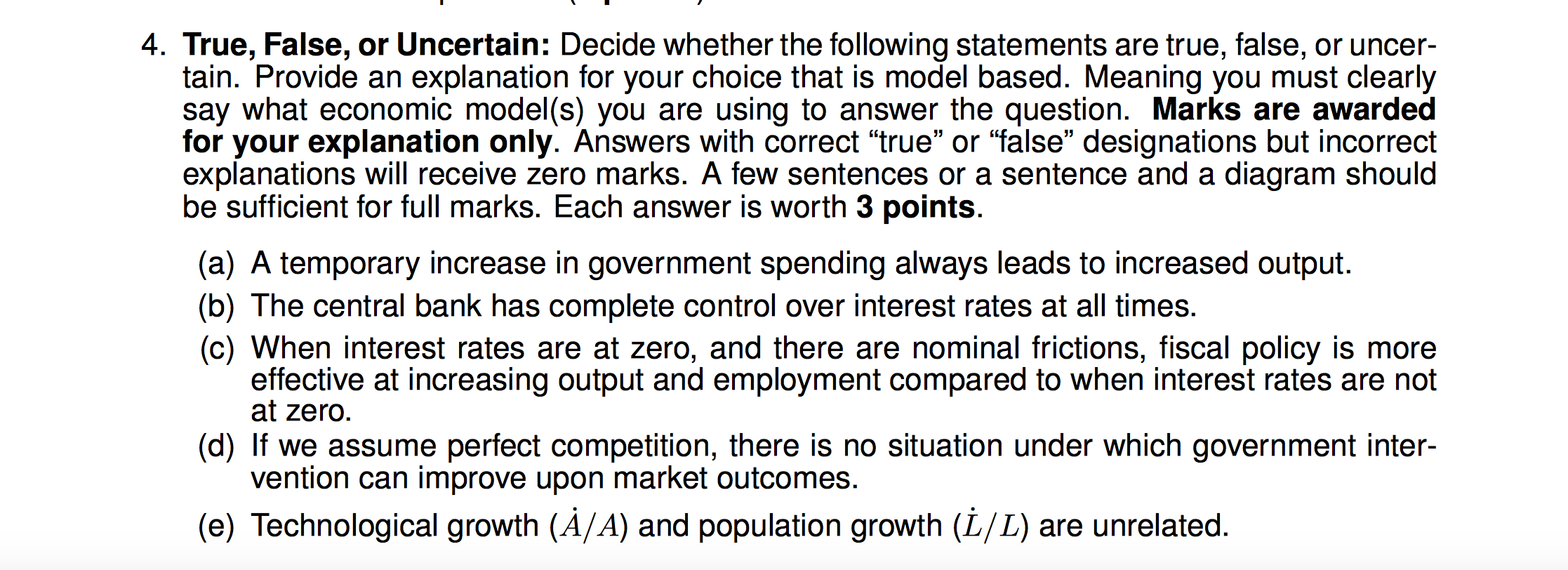 Solved True, False, or Uncertain: Decide whether the | Chegg.com
