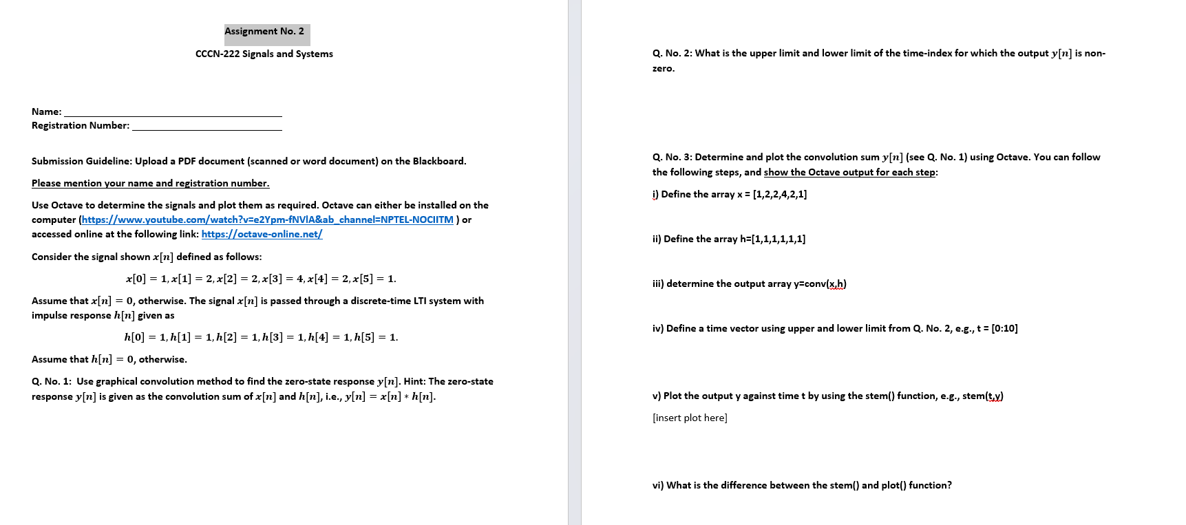 Solved Assignment No. 2 CCCN-222 Signals and Systems Q. No. | Chegg.com