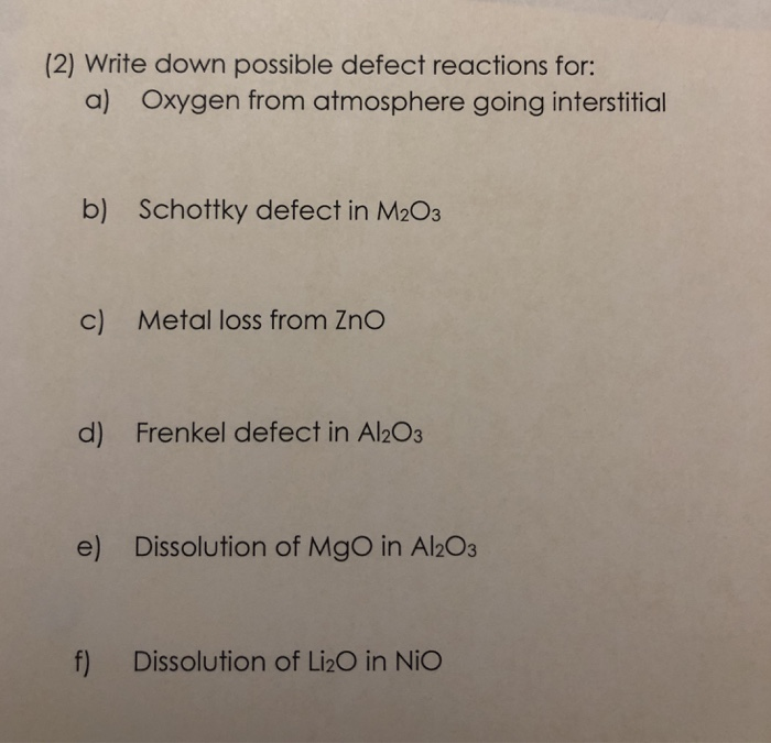 Solved 2 Write Down Possible Defect Reactions For A