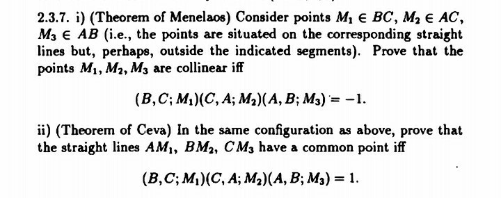 Solved 2.3.7. i) (Theorem of Menelaus) Consider points M1 ∈ | Chegg.com