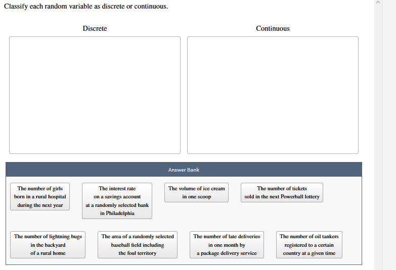 Solved Classify each random variable as discrete or | Chegg.com