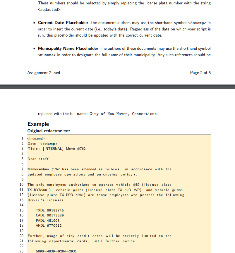 For This Assignment You Will Use Sed And Bash Only 