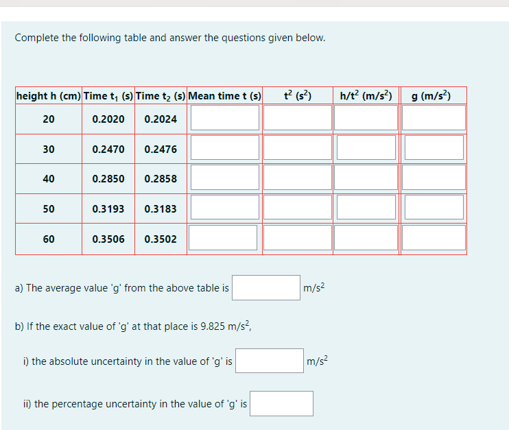 Solved Complete the following table and answer the questions | Chegg.com