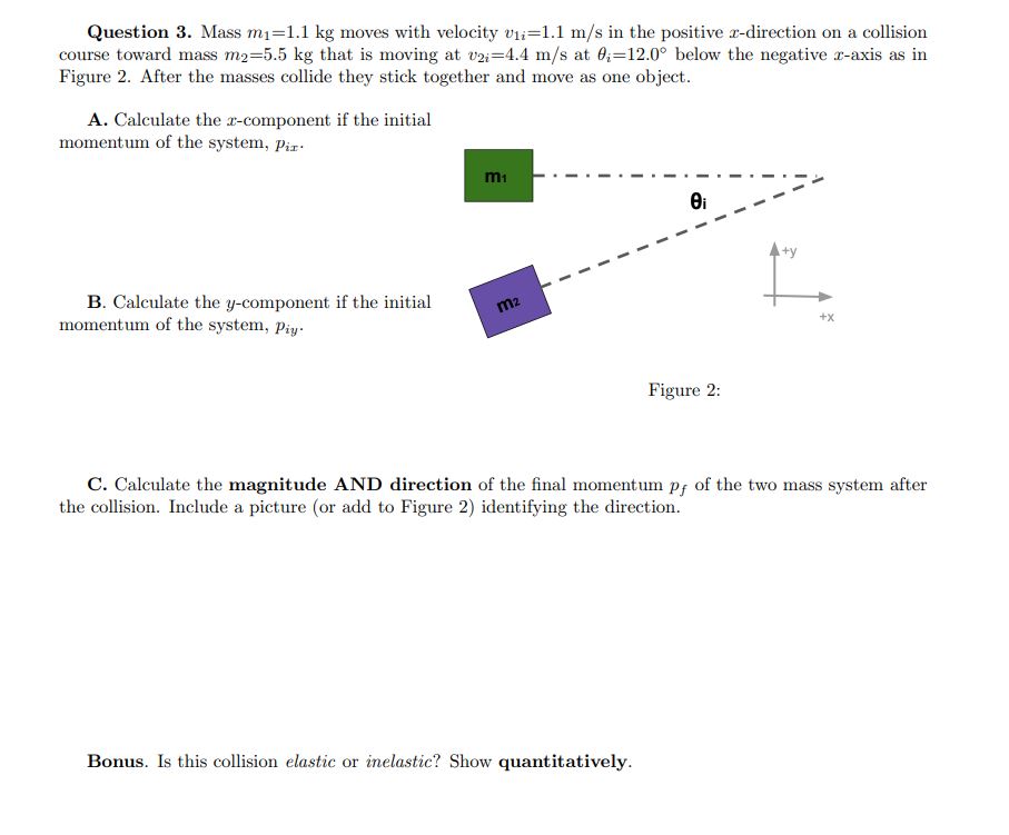 Solved Question 3. Mass m1=1.1 kg moves with velocity | Chegg.com