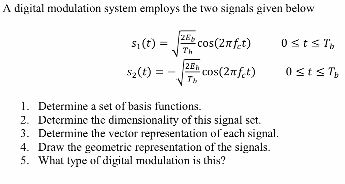 Solved A digital modulation system employs the two signals | Chegg.com