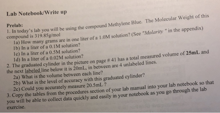 Solved Lab Notebook/Write up Prelab: 1. In today's lab you | Chegg.com