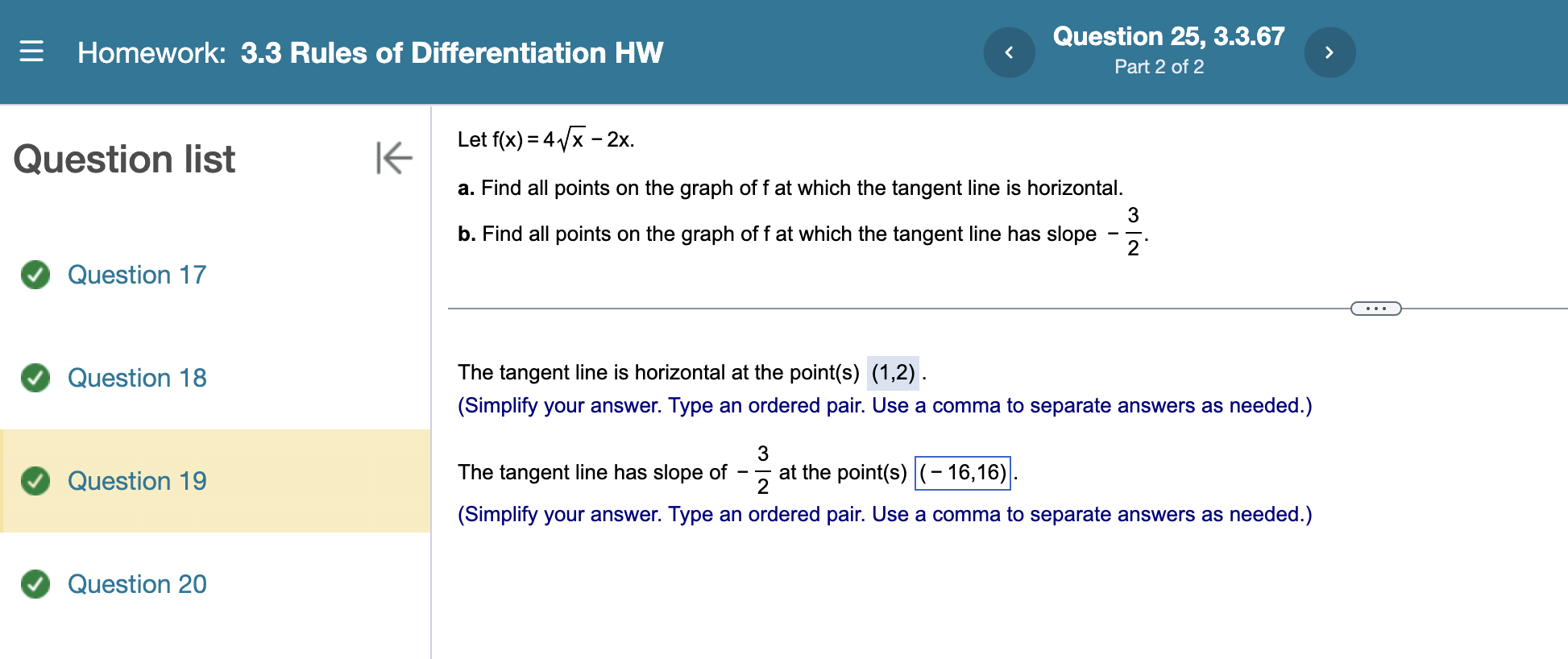 Solved Question list Question 17 Question 18 Question 19 | Chegg.com