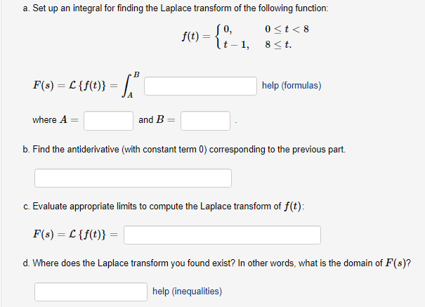 Solved Set up an integral for finding the Laplace transform | Chegg.com