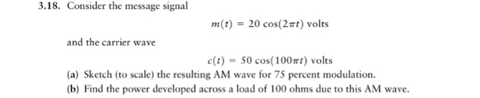 Solved 3.18. Consider the message signal m(t) = 20 cos(2nt) | Chegg.com