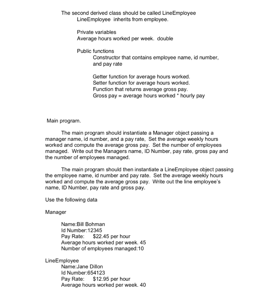 Solved Using inheritance create a program using the below | Chegg.com