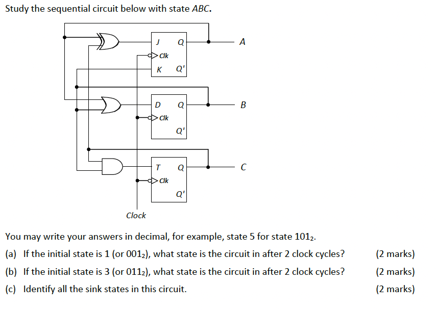Solved Study the sequential circuit below with state ABC. | Chegg.com