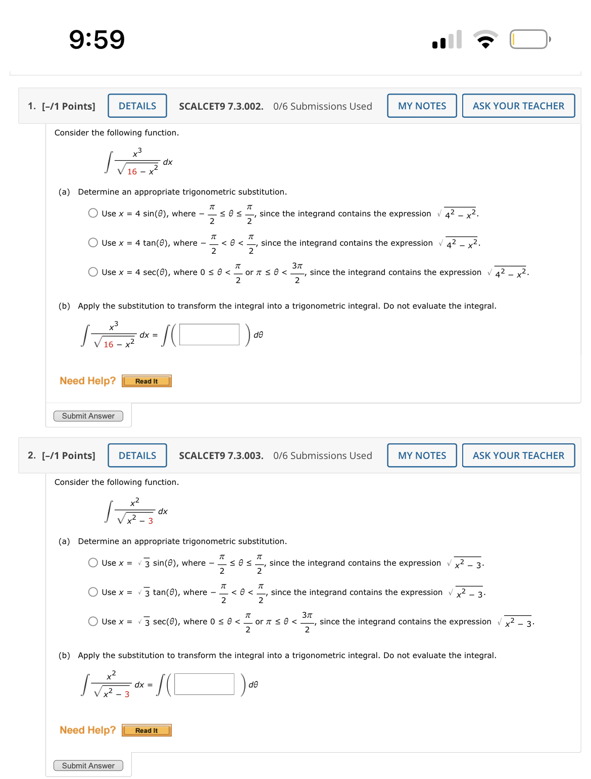 Solved Consider the following function. ∫16−x2x3dx (a) | Chegg.com ...
