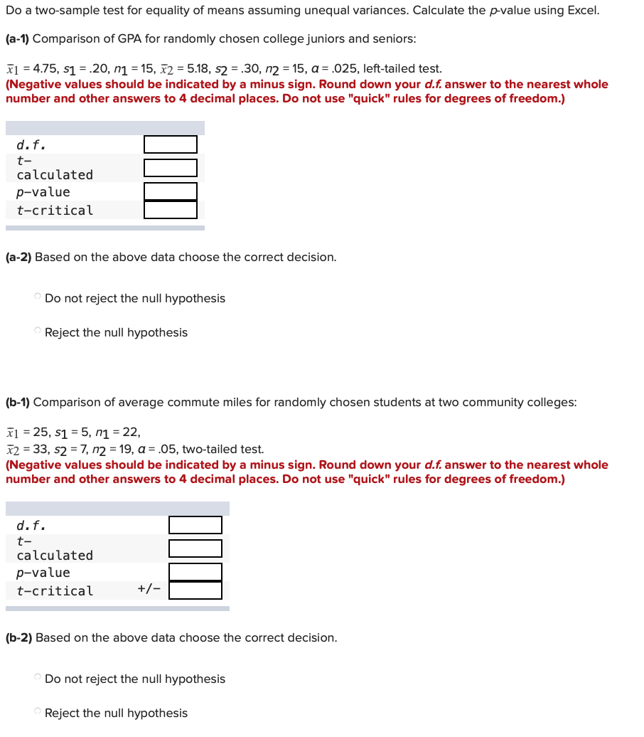 Solved Do a two-sample test for equality of means assuming | Chegg.com