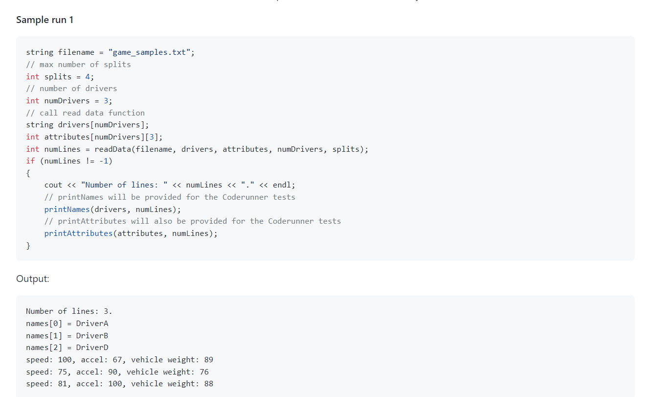 Solved Please finish readData function and thank you! It is | Chegg.com