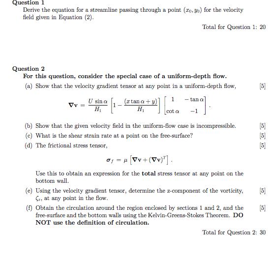 Solved Question 1 Derive The Equation For A Streamline