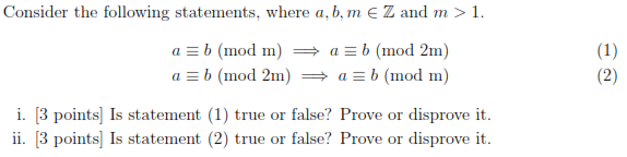Solved Consider the following statements, where a, b, m € Z | Chegg.com