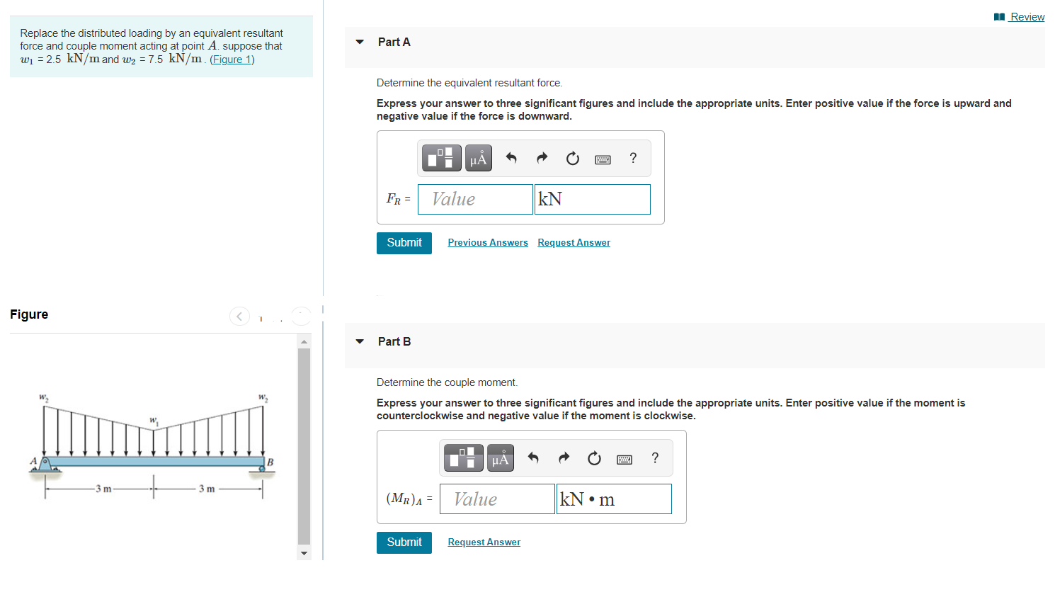 Solved Review Part A Replace the distributed loading by an | Chegg.com