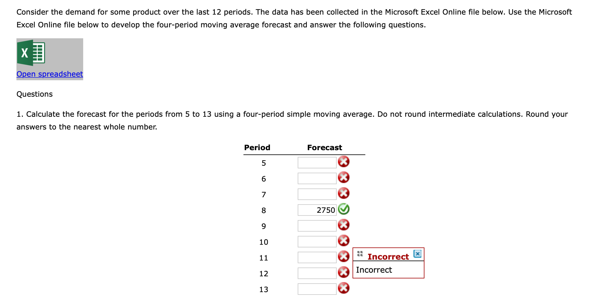 Solved 1 Moving Average Forecast (4 periods) Consider the | Chegg.com