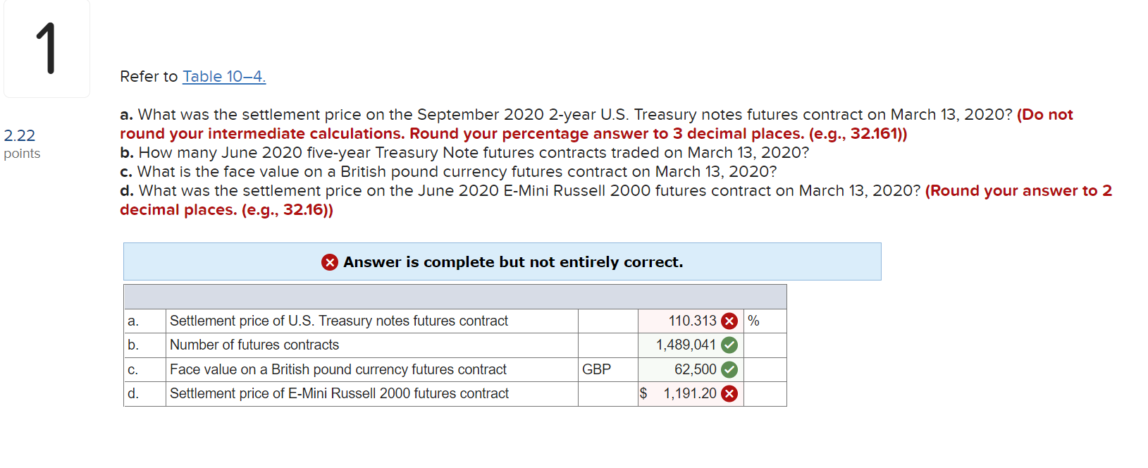 1 2.22 points Refer to Table 10-4. a. What was the | Chegg.com