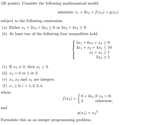 Solved (20 points) Consider the following mathematical model | Chegg.com