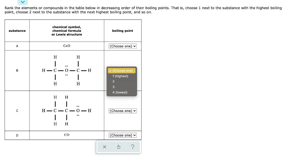Solved Rank the elements or compounds in the table below in | Chegg.com