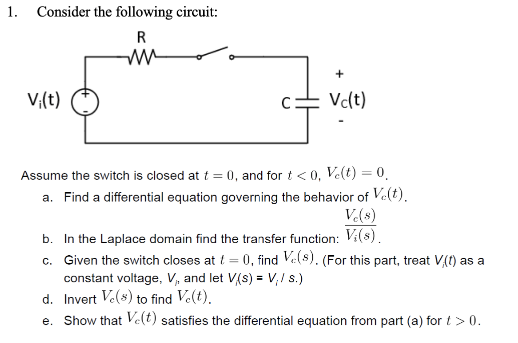 Solved 1. Consider the following circuit: Assume the switch | Chegg.com