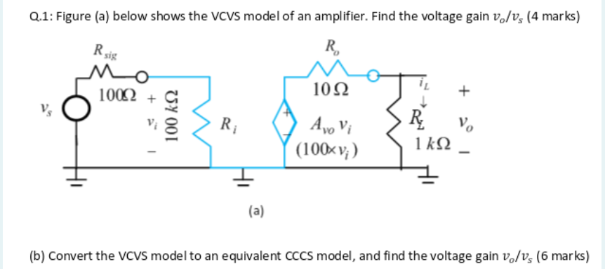Solved Q.1: Figure (a) below shows the VCVS model of an | Chegg.com