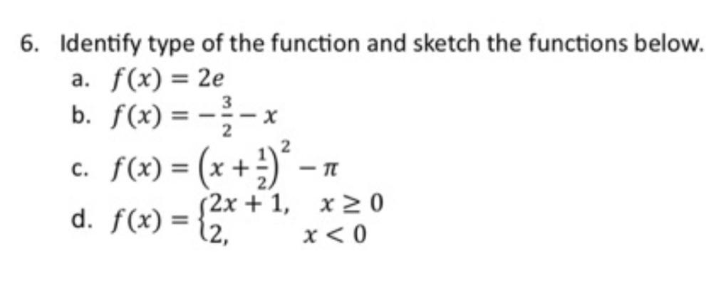 Solved 6. Identify type of the function and sketch the | Chegg.com
