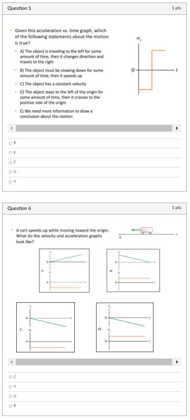Solved Question 5 1 pts Given this acceleration vs. time | Chegg.com