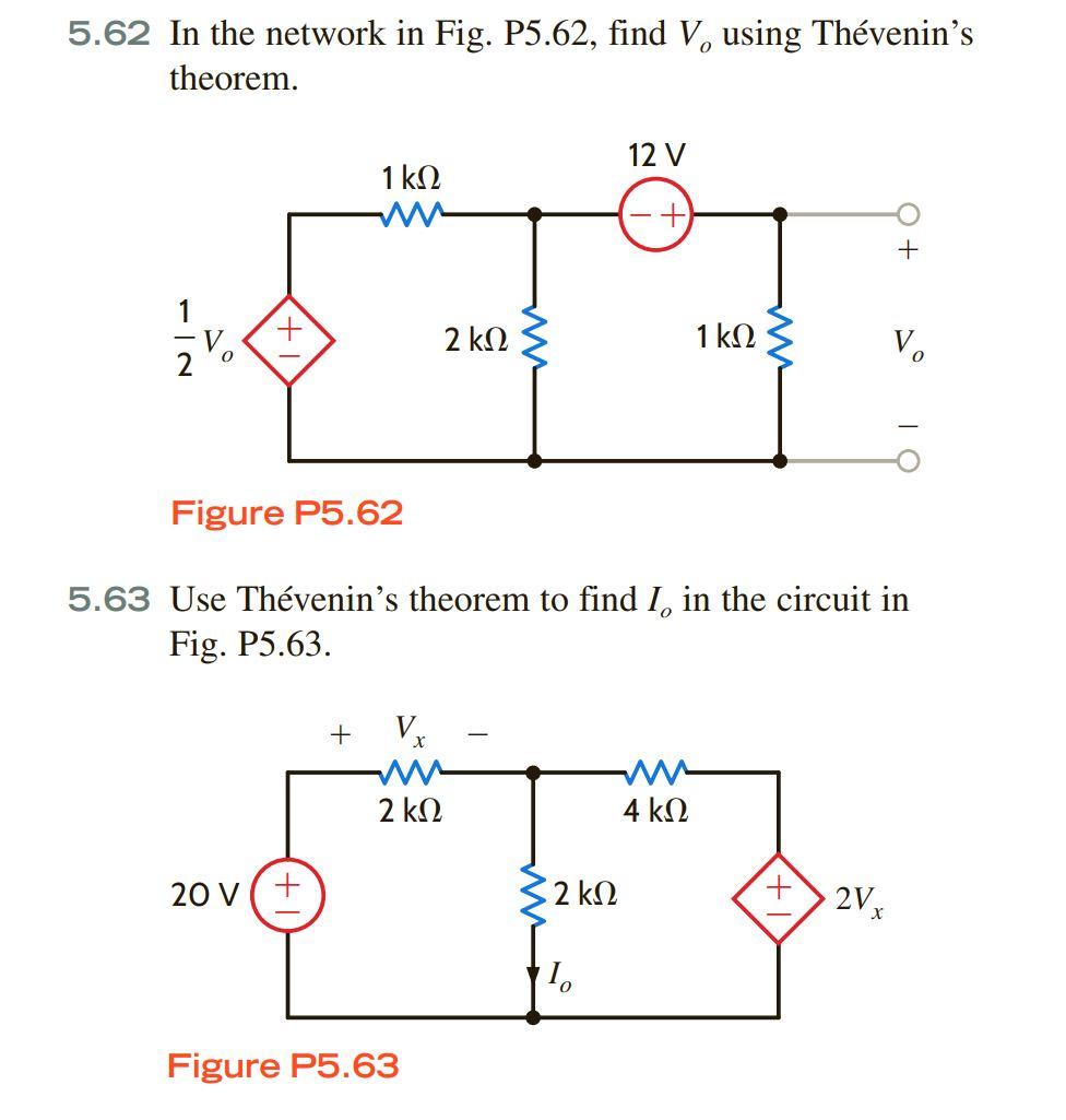 Solved O 5.62 In the network in Fig. P5.62, find V, using | Chegg.com