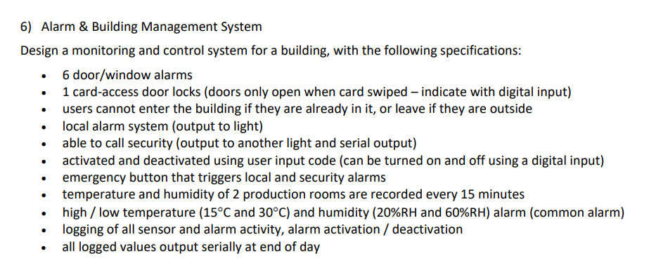 Solved . 6) Alarm & Building Management System Design a | Chegg.com