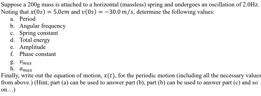Solved Suppose a 200g ﻿mass is attached to a horizontal | Chegg.com