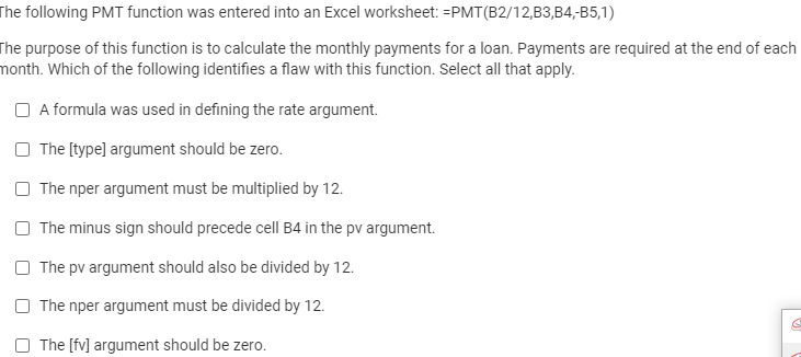 Solved The following PMT function was entered into an Excel | Chegg.com