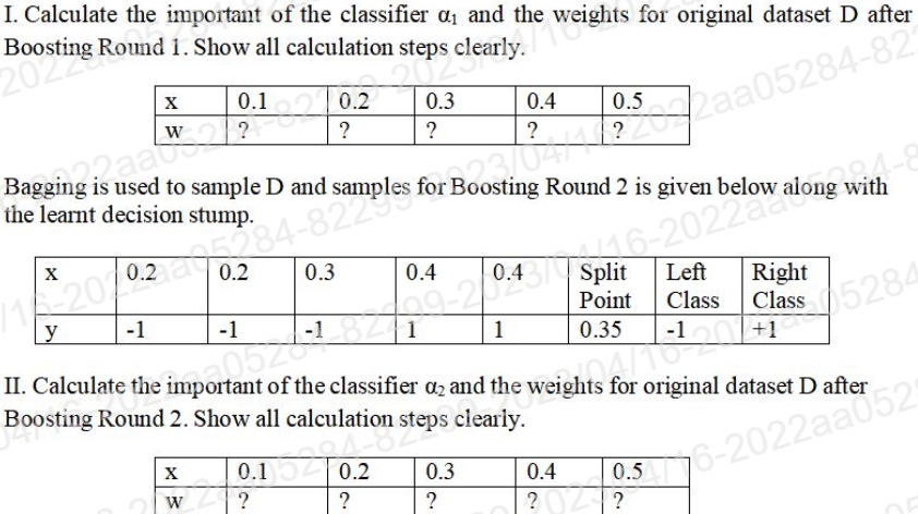 Solved I. Calculate the important of the classifier α1 and | Chegg.com