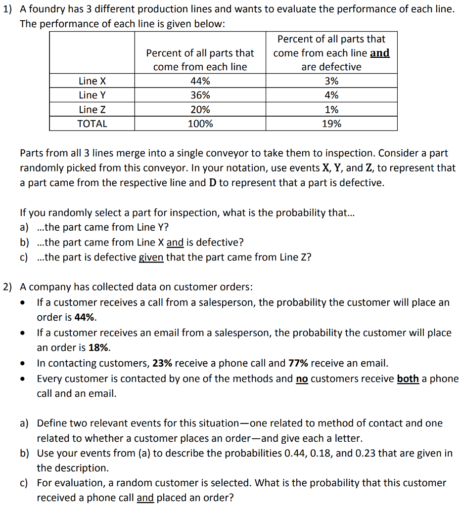 Solved: 1) A Foundry Has 3 Different Production Lines And ... | Chegg.com