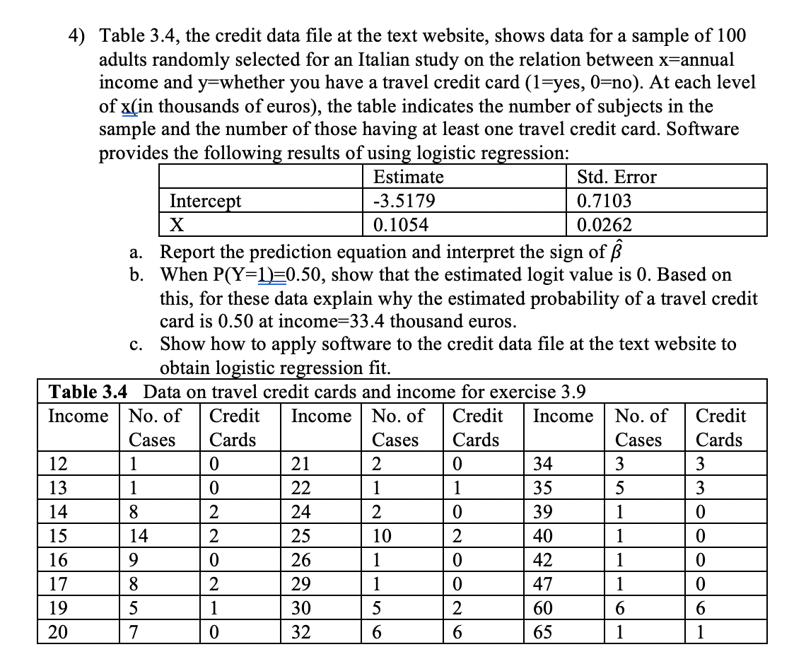 Solved 4) Table 3.4, the credit data file at the text | Chegg.com