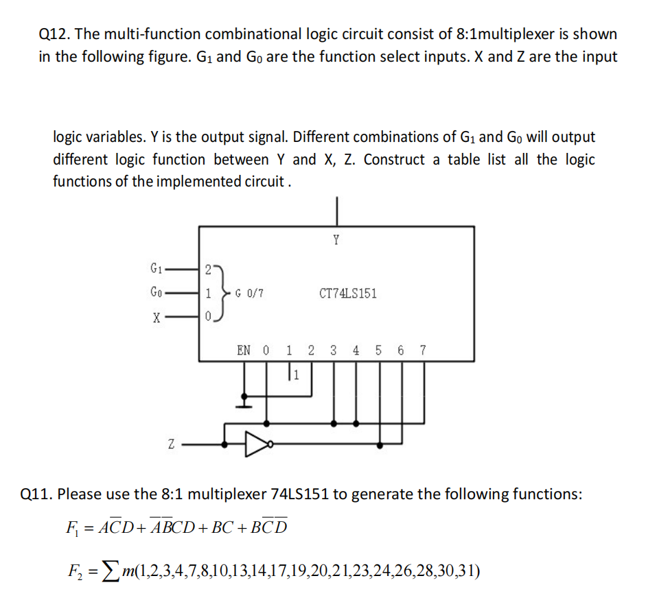 Solved Q12 The Multi Function Combinational Logic Circuit